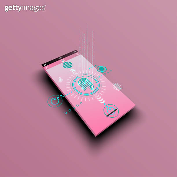 A pink-screen mobile phone with a fingerprint scan symbol to unlock the ...