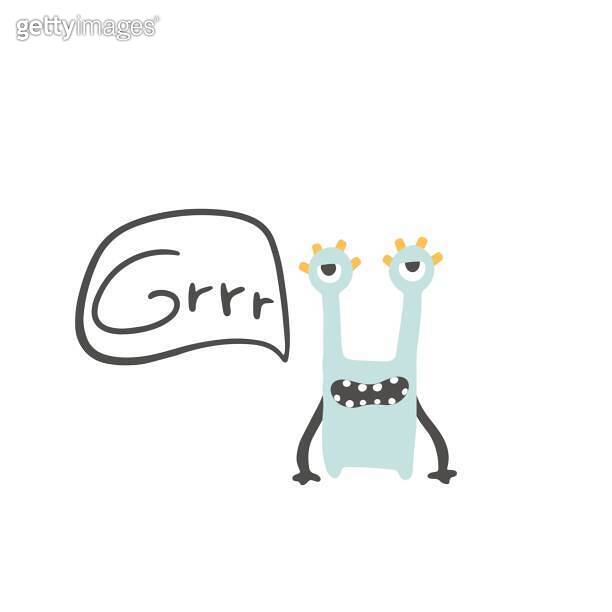 The monster growls. Says - grrr. Cute cartoon character in simple hand ...