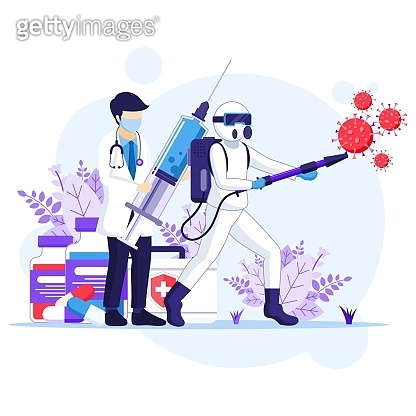 Fight the Virus Concept, Doctor and nurses use weapon to fighting Covid ...