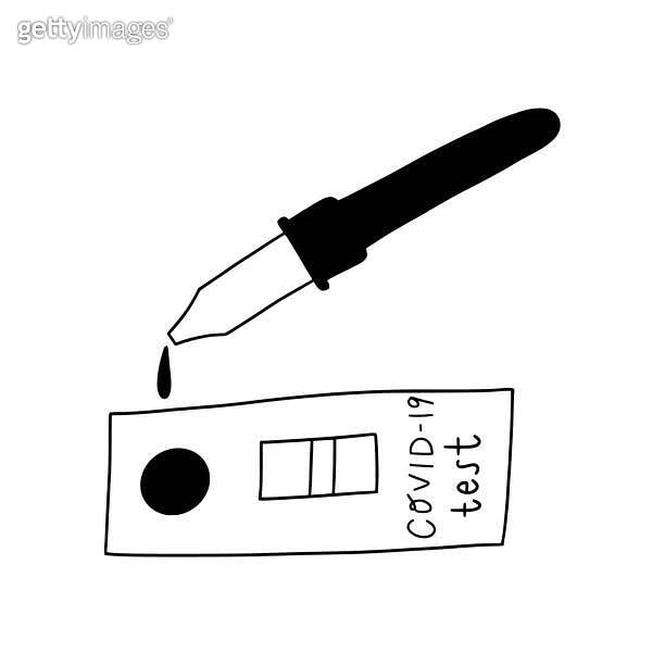 Covid-19 rapid test. Doodle hand drawn blood test kit for coronavirus ...