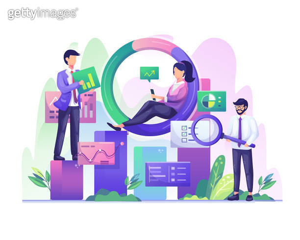 Data Analysis concept with character people works with charts and ...