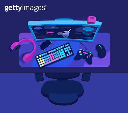 Gaming station. Gamer's desktop, workspace flat lay. PC video game ...