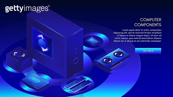Computer components needed to build custom desktop PC, web banner ...