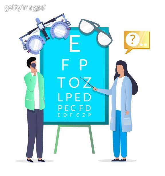 Doctor ophthalmologist eye sight check up, vector illustration ...