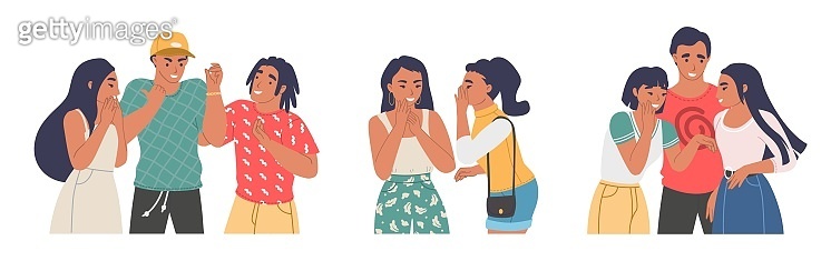 People gossiping, whispering, spreading rumors, telling secrets, flat ...