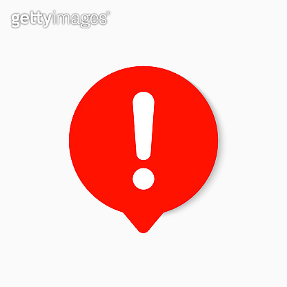 Exclamation mark icon. Red speech bubble with exclamation mark. Red ...