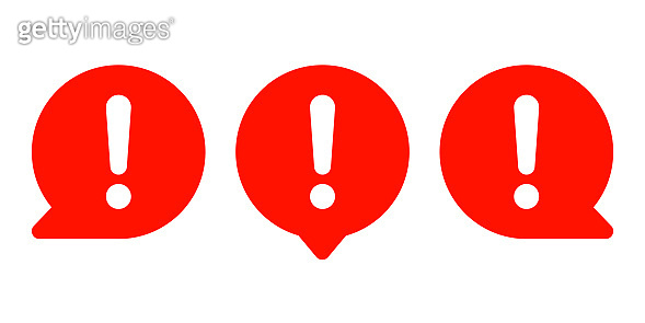 Exclamation mark icon. Red warning icon. Vector red circular signs with ...