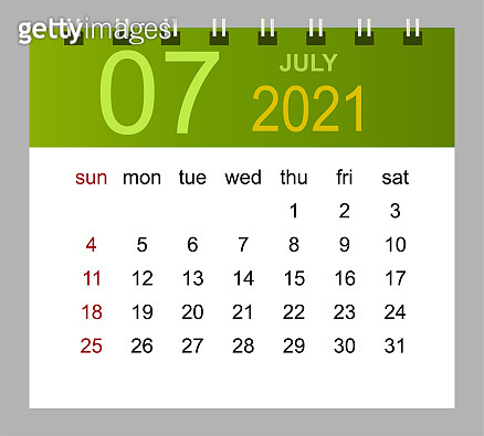 Template of calendar for July 2021. Week starts Sunday. (1298127184 ...