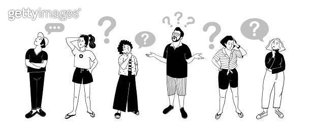 Funny people with gestures of questioning. Hand drawn vector ...