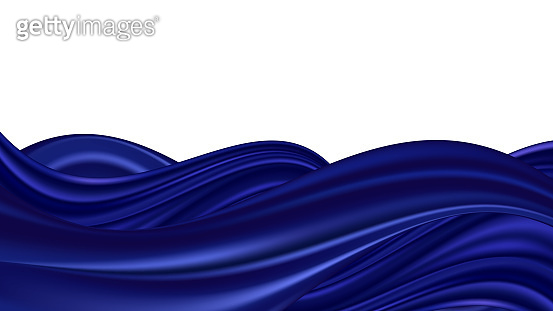 Blue wave swirl, smooth silk or satin texture. Wavy luxurious border on ...