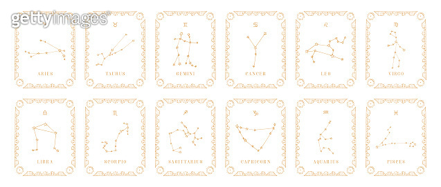 Vintage horoscope cards in engraving style. Zodiac symbols, hand drawn ...