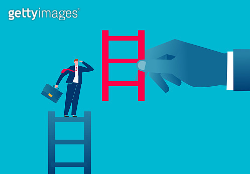 A helping hand, hand holding a ladder to support the little businessman ...