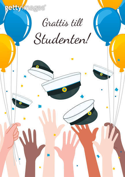 Hands throwing graduation cap in the air greeting card poster vector ...