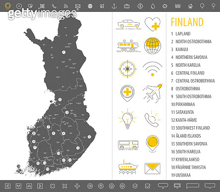 Detailed monochrome map of Finland, gray country territory with ...