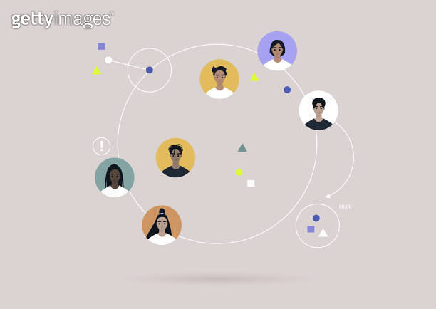 Global communications concept, a Circle with colorful user avatars on ...