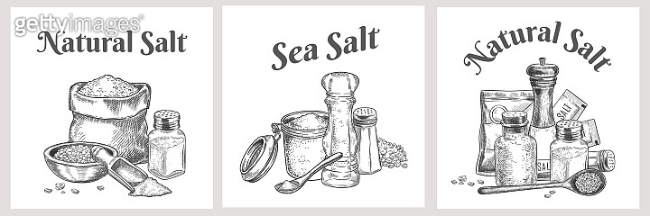 Sea salt labels. Natural and organic salting crystals for bath. Cooking ...