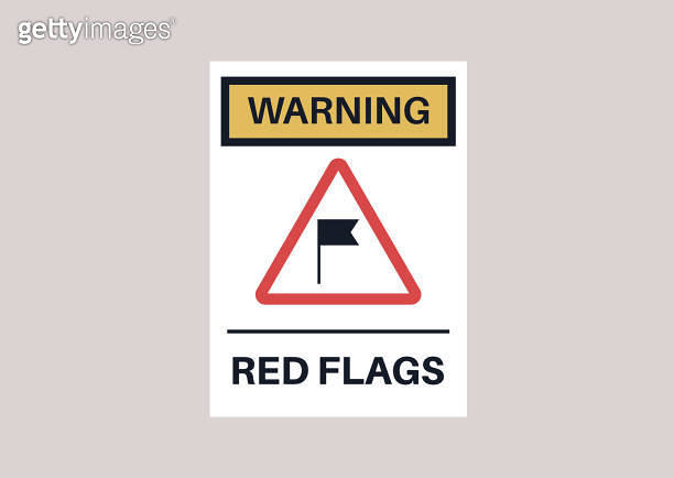 A red flag sign stylised as an industrial warning plate, relationship ...