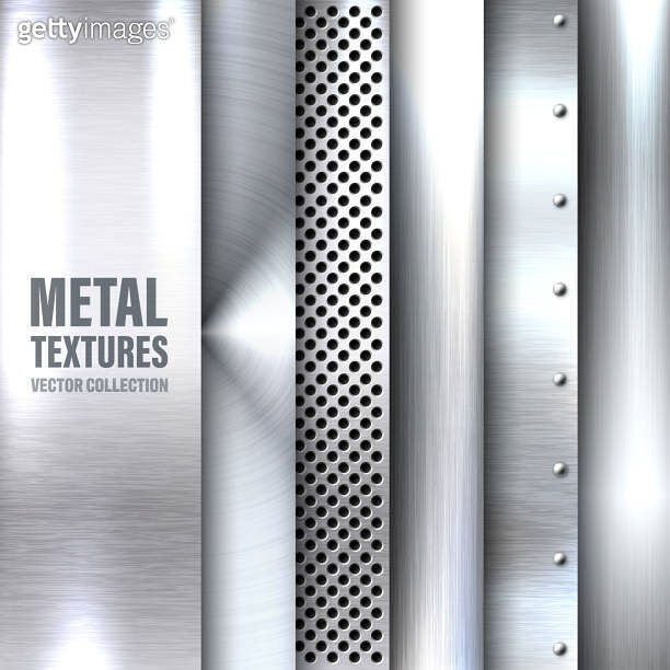 Realistic brushed metal textures set. Polished stainless steel ...