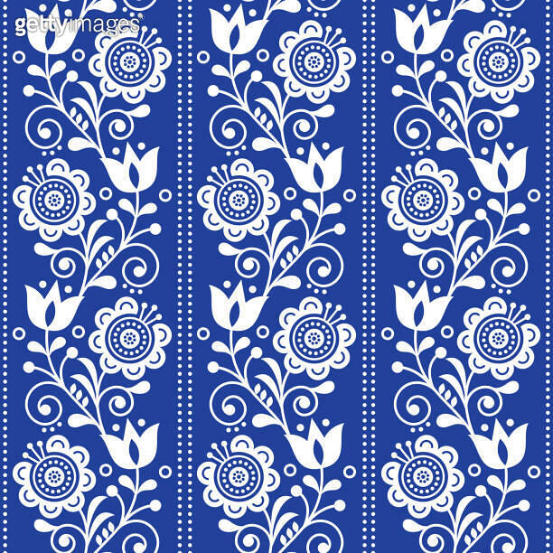 Scandinavian ethnic seamless folk art vector pattern with flowers and ...