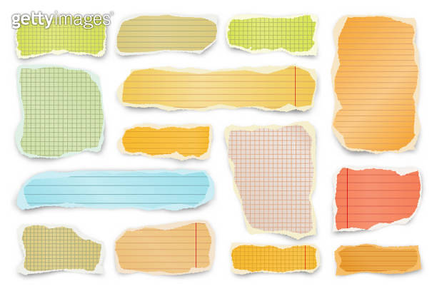 Ripped colorful paper strips. Realistic crumpled paper scraps with torn ...