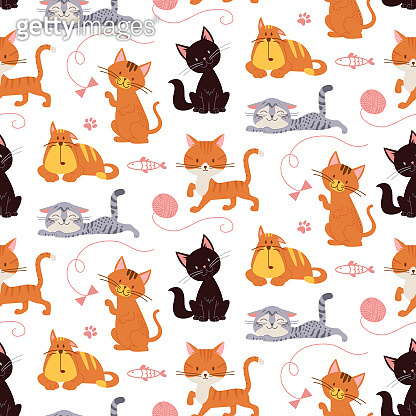 Cat seamless pattern. Texture cats, kitten style creative fabric. Cute ...