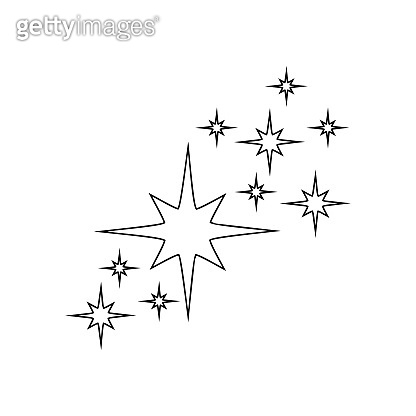 Outline starry sparkles and twinkles icons isolated on white background. Brightening flash ...