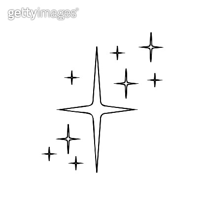 Outline starry twinkles and sparkles icon. Bright flash, shiny glow, firework symbol. Linear ...