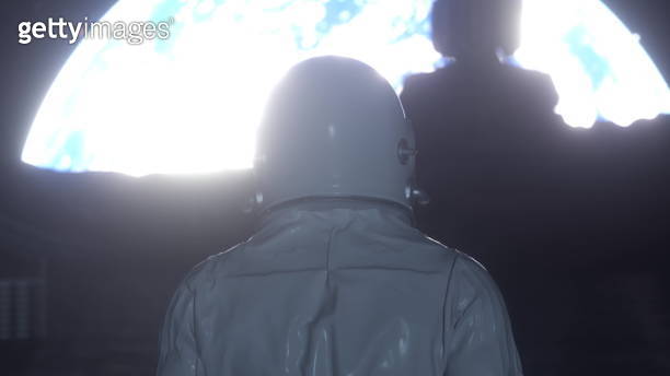 Brave astronaut at the spacewalk on the moon. 3d rendering (1330926319 ...