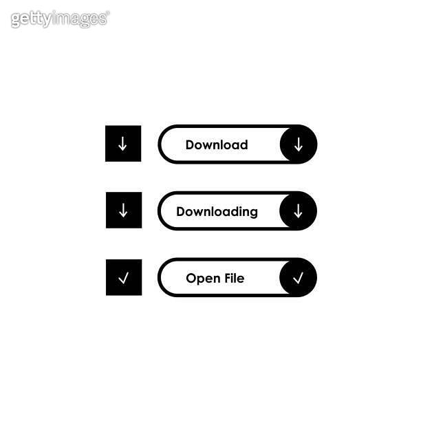 Download, downloading, open file black buttons set on white background ...