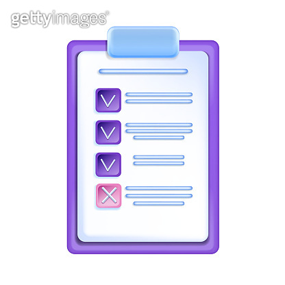 3D checklist icon, exam note form, checkbox on white, vector clipboard ...