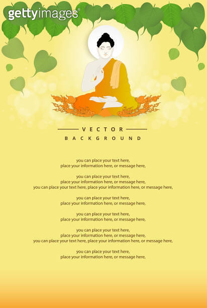 Buddhism big buddha sit with pho leaves vector background - Buddhism ...