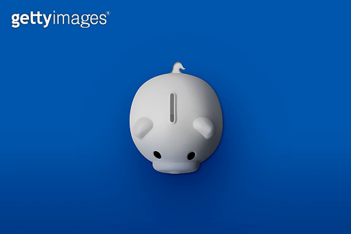 Cute piggy bank top view isolated on blue background - Growing ...