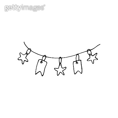 Christmas garland Single hand drawn isolated black white. hand drawn ...