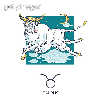 aurus zodiac sign. The bull flies in the clouds. Astrology. 이미지 ...