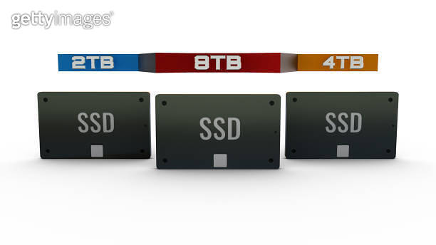 Solid State Drives On White Background, Three Different Capacities SSD ...