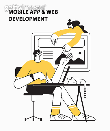 Web development agency abstract concept vector illustration set. Front and back end development ...