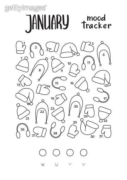 A4 print mood tracker for January with Winter hats, mittens. Tracker ...