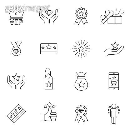 Royalty program line icon set. Included icons as member, VIP, exclusive ...
