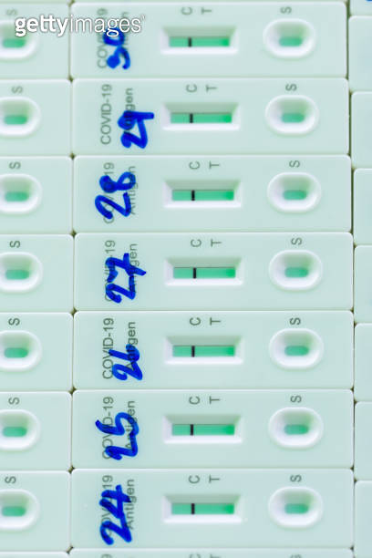 Rapid kits of Covid-19 Ag test seen on a table during COVID-19 testing ...