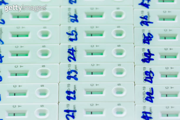 Rapid kits of Covid-19 Ag test seen on a table during COVID-19 testing ...