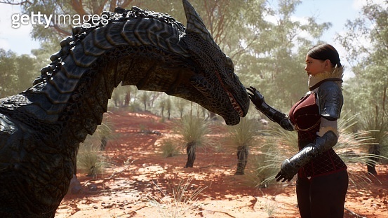 The dragon and the warrior girl met in the desert after a long ...