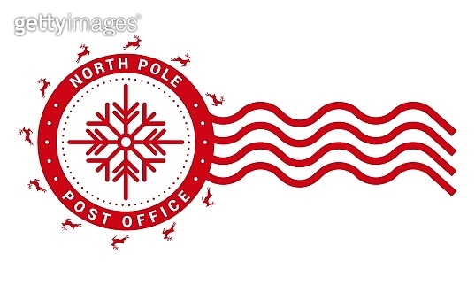 North pole post office. Round stamp design template. Christmas ...