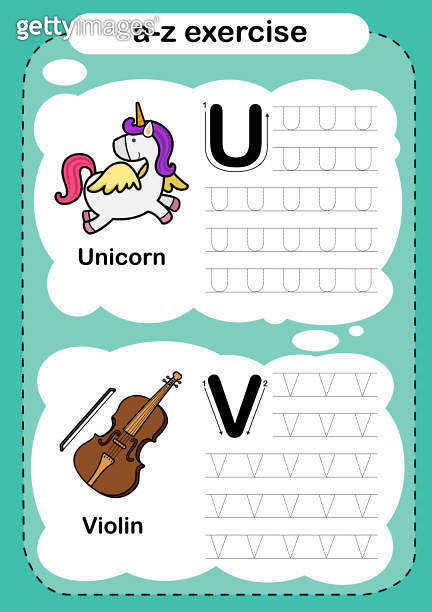 Alphabet Letter U - V exercise with cartoon vocabulary illustration 이미지 ...