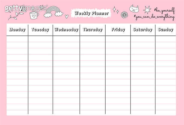 Girls weekly planner template. Weekly schedule lined spreads for ...