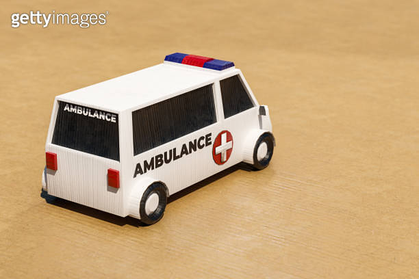 3d rendering paper art style rear of the ambulance emergency car on a ...