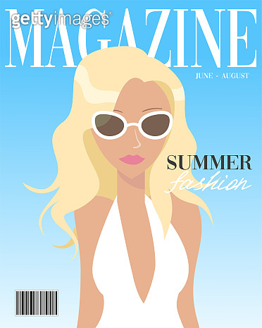 Summer beauty magazine cover template. Beautiful blond young tanned ...