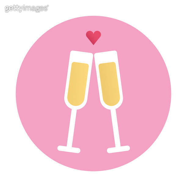 Champaign glasses clinking flat style vector icon. Celebration of love ...