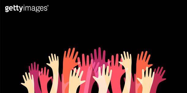 Many hands up colorful illustration 이미지 (1343793070) - 게티이미지뱅크