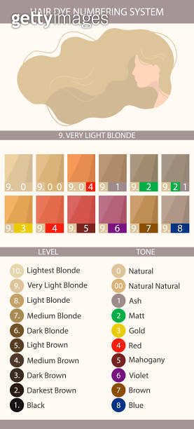 Stock vector palette with hair dye numbering system, levels, tones and ...
