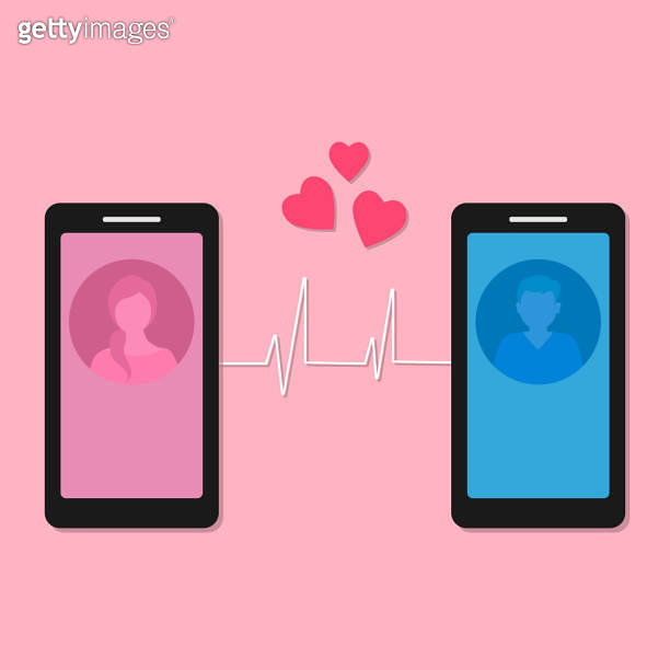 Smartphones with avatars. Dating and online communication. Virtual ...